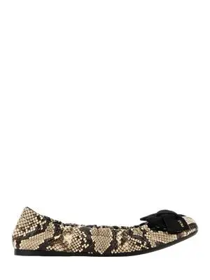 Prada Python Print Leather Ballerinas With Bow - Gray