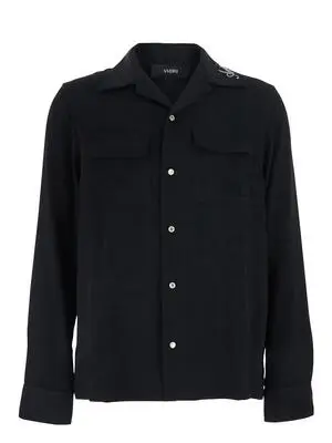 Amiri Shirt With Notched Collar With Logo Lettering Embroidery In Tech Fabric For - Black