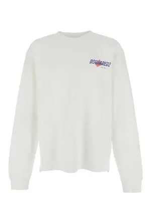 Dsquared2 White Crew Neck T-shirt With Logo Print On The Front In Cotton For - Multicolor