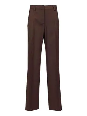 Off-White Wool Wide Leg Trousers - Brown