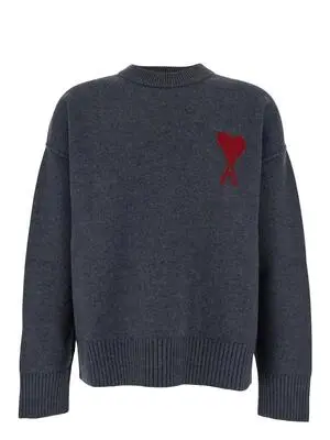 AMI Paris Wool Crewneck Sweater - Gray