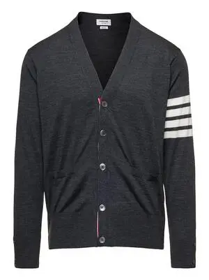 Thom Browne Wool V-neck Cardigan - Gray