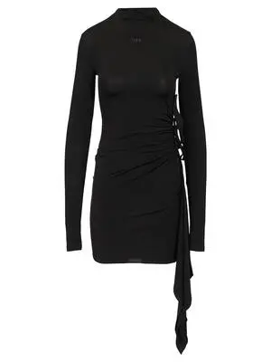 Off-White Second Skin Draped Long Sleeve Mini Dress - Black