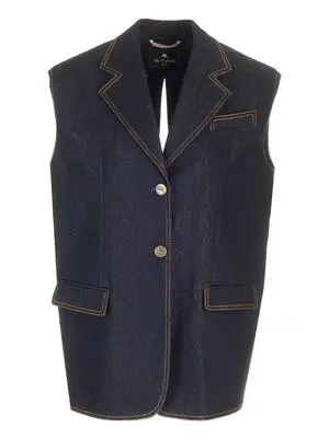 Etro Metallic Cotton Blend Denim Waistcoat - Blue
