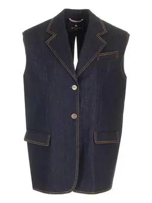 Etro Metallic Cotton Blend Denim Waistcoat - Blue