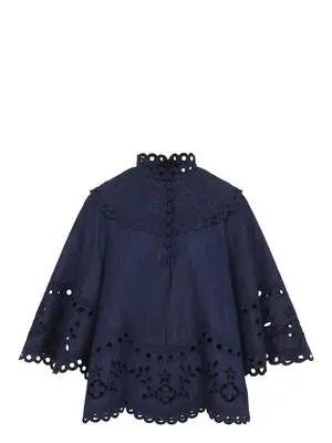 Zimmermann Mahon Broderie Denim Top - Blue