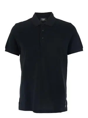 Fendi Polo Shirt With Logo Patch On The Front In Cotton Pique - Black