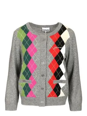 GANNI Checked Cardigan - Gray