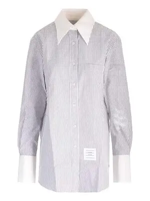 Thom Browne Striped Seersucker Long Shirt - Gray