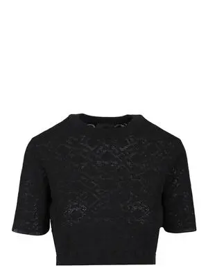 Givenchy Monogram 72 Jacquard Short-sleeved Crop Sweater - Black