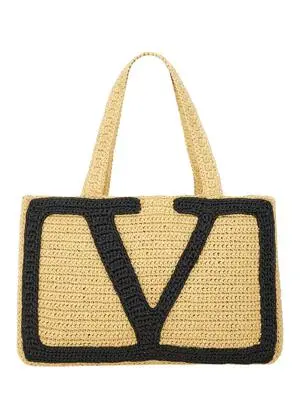 Valentino Garavani Viva Superstar Large Raffia Shopping Bag - Cream