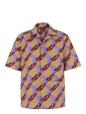 Gucci Gucci Men Multicolor Bowling Shirt With Cuban Collar And All-Over Print In Cotton Man Multicolor