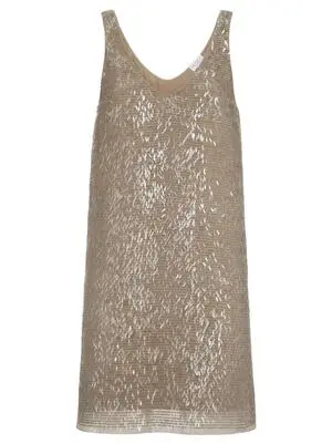 Brunello Cucinelli Embroidered Silk V-neck Dress - Multicolor