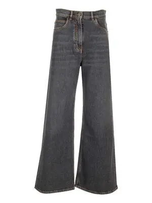 Etro Wide Leg Denim Trousers - Gray