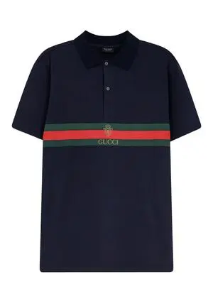 Gucci Cotton Polo Shirt With Web Print On The Front - Multicolor