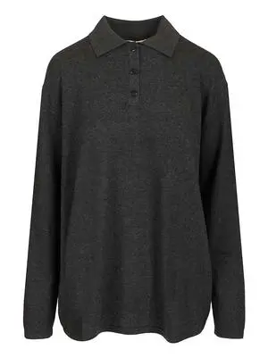 LISA YANG Cotton Cashmere Polo Sweater - Blue
