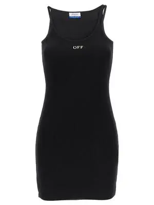 Off-White Off Stamp Ribbed Stretch Cotton Dress - Black