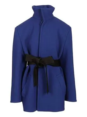 Saint Laurent Short Coat With Belt - Blue