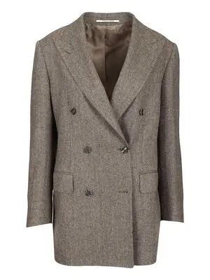 Tagliatore Herringbone Tweed Double-breasted Blazer - Gray