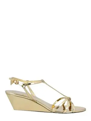 Prada Metallic Leather Wedge Sandals - Silver