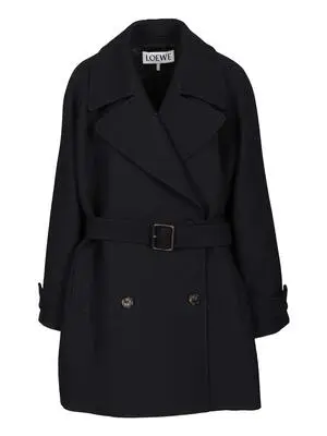 Loewe Double-breasted Wool Blend Drill Coat - Blue