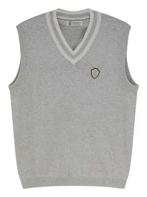 Brunello Cucinelli Brunello Cucinelli Men Cotton Vest With Front Logo Patch Multicolor