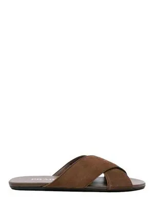 Prada Suede Criss-cross Sandals - Brown