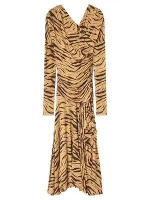 GANNI Long Dress With Zebra Print - Multicolor