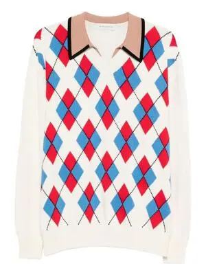 Dries Van Noten Argyle Pattern V-neck Sweatshirt - White