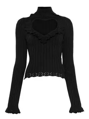 Balenciaga Ribbed Knit High Neck Top - Black