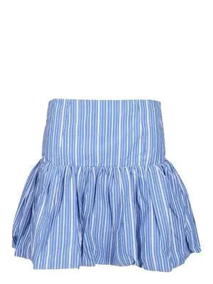 GANNI Striped Cotton Balloon Hem Skirt - Blue