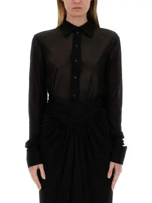 Saint Laurent Sheer Viscose Jersey Shirt - Black
