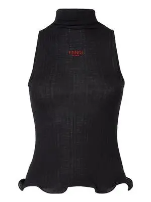 Fendi Logo Virgin Wool Top - Black