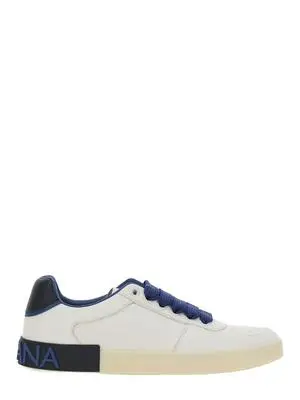 Dolce & Gabbana Blue Sneaker 'portofino Custom' With Contrast Heel And Leather Lettering Logo For - Multicolor