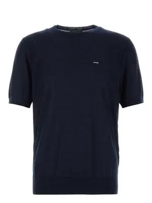 Prada Virgin Wool Short Sleeve Pullover - Blue