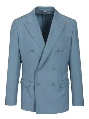 Dolce & Gabbana Double-breasted Wool Poplin Jacket - Blue