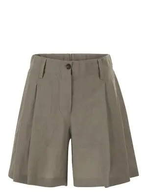 Brunello Cucinelli Tailored Linen Bermuda Shorts With Double Pleats - Yellow