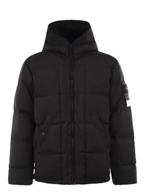 Stone Island Nylon Metal Hooded Down Jacket With Compass Badge - Black