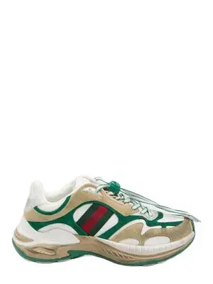 Gucci Suede Sneakers With Side Web Detail - White