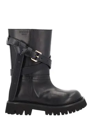 Moschino Tie-me Leather Boot - Black
