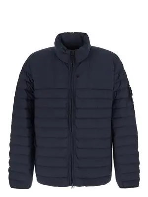 Stone Island Stone Island Men Blue High Collar Down Jacket With Logo Patch On Sleeve In Tech Fabric For Men Multicolor