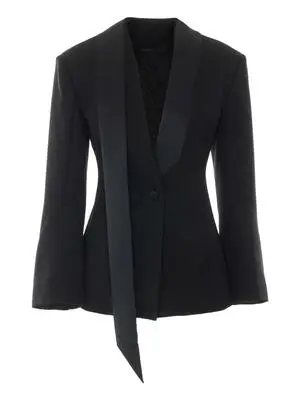 Attico Oversized Ribbon Shawl Lapel Blazer - Black