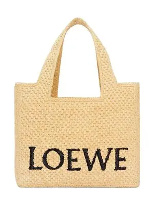 Loewe Paula's Ibiza -small Font Raffia Handbag With Embroidered Logo On The Front - Cream