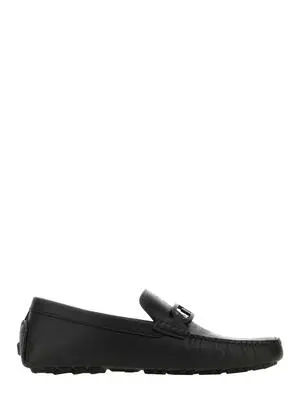 Fendi Leather Diver O Lock Loafers - Black