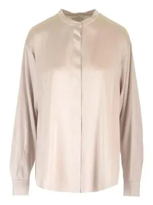 FORTE_FORTE Stretch Heavy Satin Silk Collar Shirt Perla - Multicolor