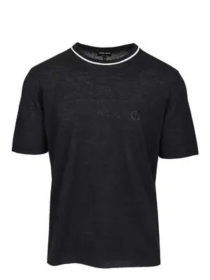 Giorgio Armani Crew Neck Sweater In Linen And Silk - Blue