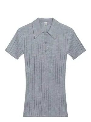 TOTEME Cashmere And Silk Ribbed Polo Shirt Gray