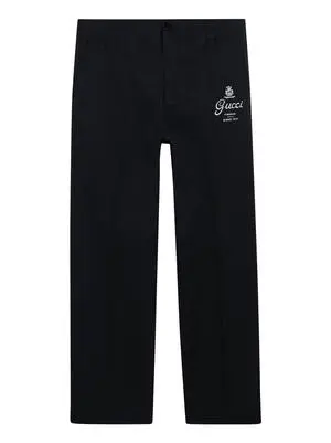 Gucci Logo Print Cotton Twill Trousers - Blue