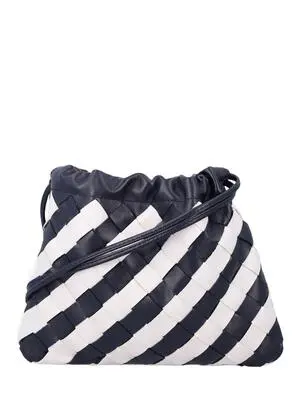 Bottega Veneta Mini Intrecciato Leather Crossbody Bag With Two-tone Stripe Motif - Blue