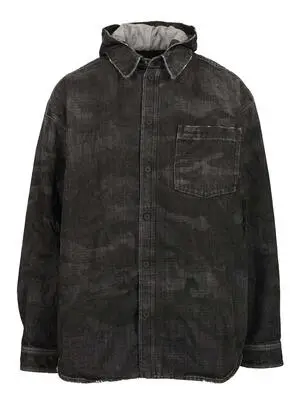 Balenciaga Denim Parka With Hood - Black